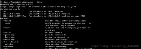 Mongodb数据库命令行操作mongo Use Helptrue To See Options Csdn博客