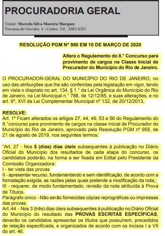PGM RJ altera regulamento do concurso Provas já foram adiadas