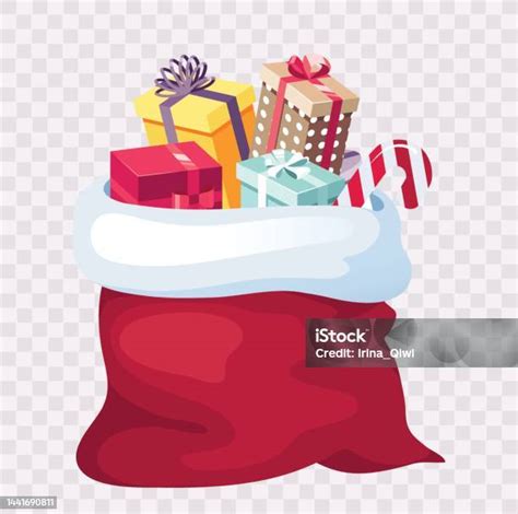 흰색 배경에 격리된 선물 상자가 있는 산타클로스 빨간 자루 산타 클로스에 대한 스톡 벡터 아트 및 기타 이미지 산타 클로스 크리스마스 주머니 Istock