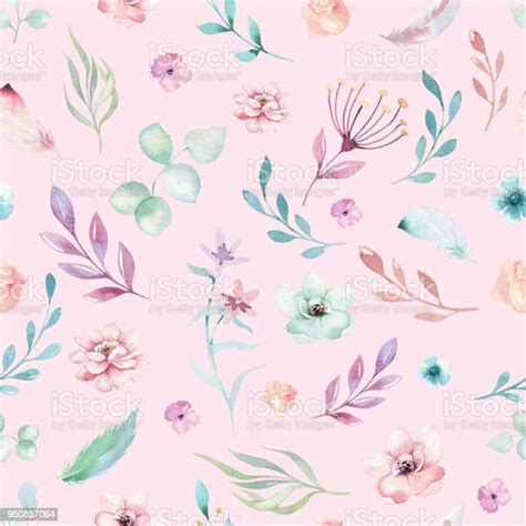 꽃 수채화 귀여운 유니콘 완벽 한 패턴입니다 보육 마법의 유니콘 패턴입니다 공주 레인 보우 텍스처입니다 유행 핑크 만화 조랑말 말입니다 패턴에 대한 스톡 벡터 아트 및 기타