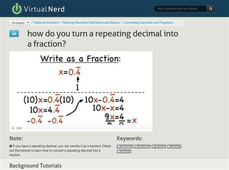 Virtual Nerd How Do You Turn A Repeating Decimal Into A Fraction Instructional Video For 6th