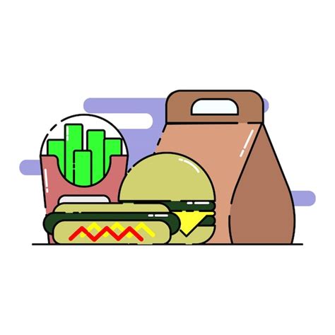 Premium Vector Cute Hotdog Cheese Burger French Fries And Paper Bag