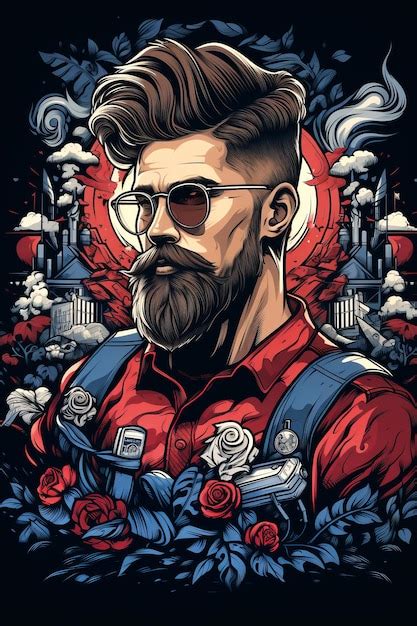 Premium Photo Barber Shop Collage A Bearded Hipster Portrait