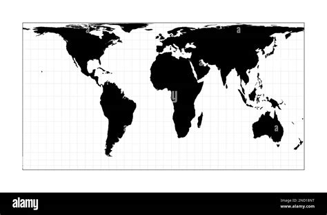Black World Map On White Background Cylindrical Equal Area Projection Plain World Geographical
