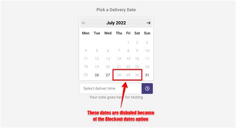 block holiday disable dates order delivery date app