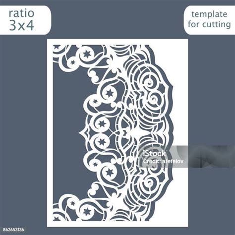 레이저 컷된 결혼식 초대 카드 템플릿입니다 레이스 패턴 종이 카드를 잘라 커팅 플로터에 대 한 인사말 카드 서식 파일입니다 벡터입니다 결혼식에 대한 스톡 벡터 아트 및 기타