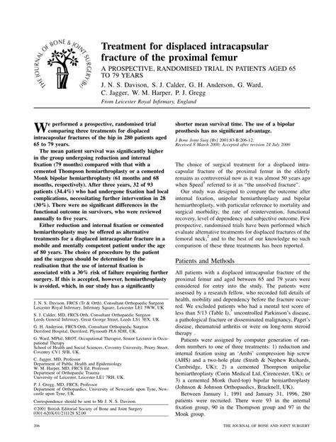 Pdf Treatment For Displaced Intracapsular Fracture Of The Proximal Femur A Prospective