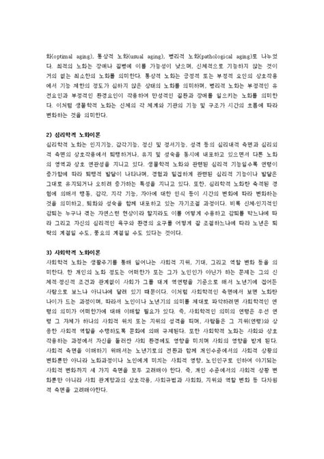 고전적 노화이론에 대해 기술하고 하위이론에 관해 긍정적인면의 사례프로그램에 대해 설명하시오
