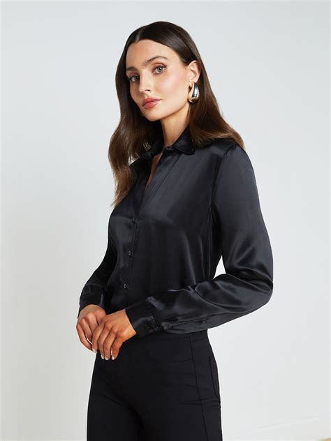 Lagence Tyler Long Sleeve Silk Blouse In Black