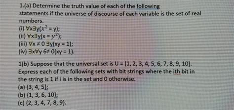 Solved 1 A Determine The Truth Value Of Each Of The Chegg Com