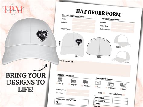 Custom Hat Order Form Editable Template Fillable Hat Order Forms Digital Crafter Handmade