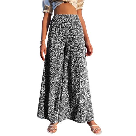 Womens Summer Wide Leg Pants Casual Loose Boho Floral Printed Palazzo