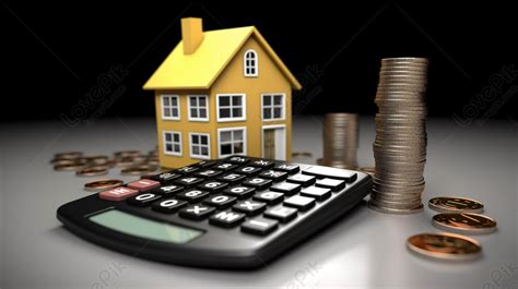 주택 구매를 나타내는 3d 렌더링의 상징적인 주택 계산기 및 달러 기호 동전new Seo 제목 3d 렌더링을 통한 주택 구매