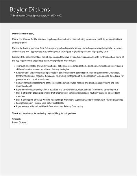 Assistant Psychologist Cover Letter Velvet Jobs