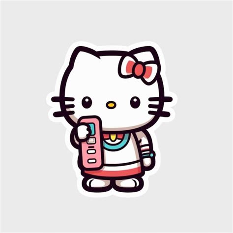 Premium Ai Image Hello Kitty Holding A Cell Phone With A Pink Bow