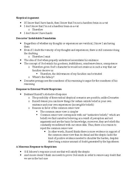PHI Notes Skeptical Argument If I Know That I Have Hands Then I Know That Im