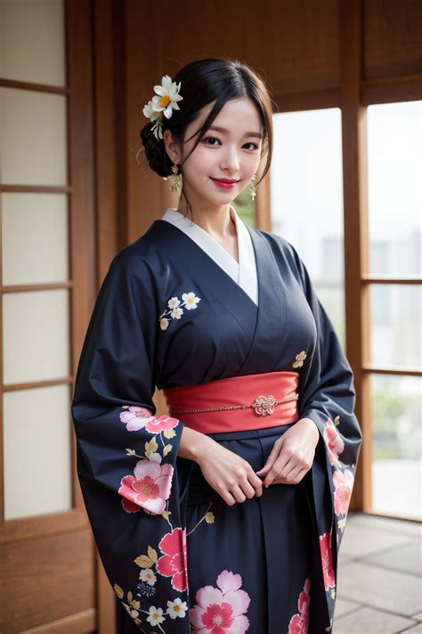 Ai로 생성한 남색 계열 기모노 입은 여자 사진 생성하기 2023 남색 기모노 사진