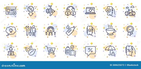 Outline Set Of Reject Web Carry On Baggage And Coffee Cup Line Icons For Web App Pictogram