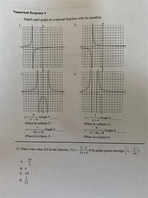 Solved Numerical Response 4 Match Each Graph Of A Rational