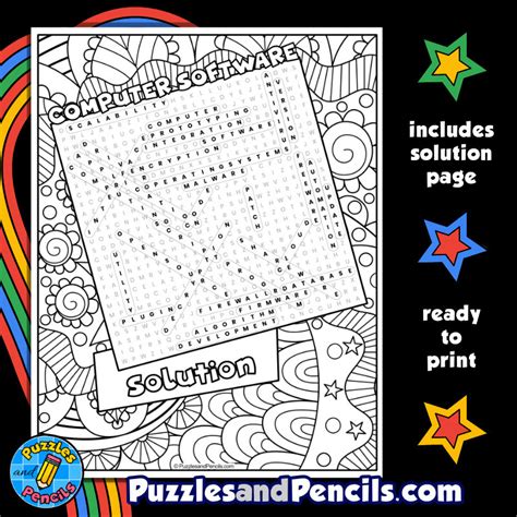 Computer Software Word Search Puzzle With Coloring Computer Science