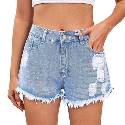 Wayute Women Shorts Denim Shorts Summer High Rise Ripped Stretchy Jean