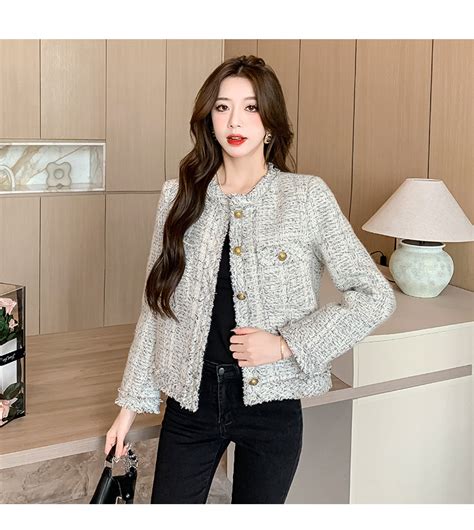 심플 골드버튼 트위드 자켓