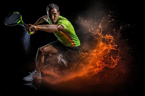 Premium Photo Energetic Squash Player Striking The Ball