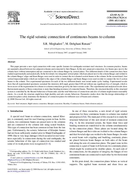 Pdf The Rigid Seismic Connection Of Continuous Beams To Column