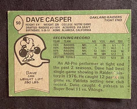 1978 Topps All Pro 50 Dave Casper For Sale Online Ebay