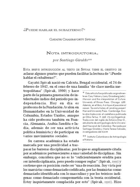 Spivak Gayatri 1988 ¿puede Hablar El Subalterno Pdf