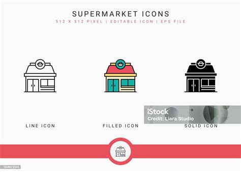 슈퍼마켓 아이콘은 솔리드 아이콘 라인 스타일로 벡터 일러스트레이션을 설정합니다 온라인 스토어 리테일 컨셉 0명에 대한 스톡 벡터 아트 및 기타 이미지 Istock