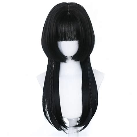 Houyan Longo Cabelo Reto Peruca Sintética Feminino Rosa Prata Preto