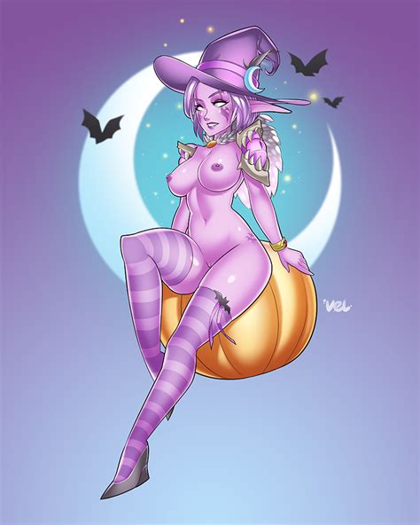 Rule 34 Blizzard Entertainment Boobs Halloween Nude Original Character Pink Skin Purple Hair