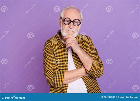 Photo Of Concerned Granddad Grey Hair Not Believe Eyewear Wear Trendy