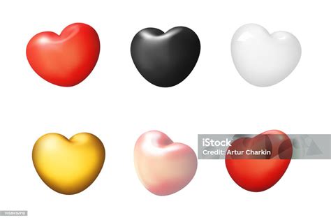 흰색 배경에 격리된 다양한 색상의 3d 하트 세트 2월에 대한 스톡 벡터 아트 및 기타 이미지 2월 3차원 형태 개념 Istock