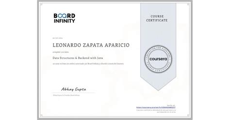 Leonardo Zapata Aparicio On Linkedin Completion Certificate For Data Structures And Backend With Java