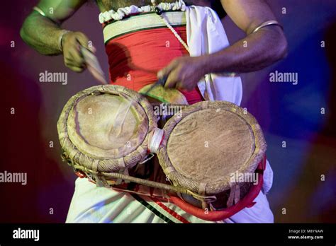 Traditional Sri Lankan Dancers And Musicians At A Display The Drummer