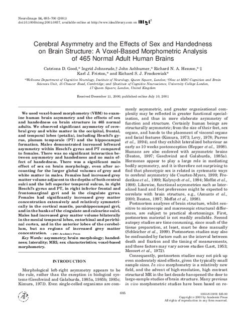Pdf Cerebral Asymmetry And The Effects Of Sex And Handedness On Brain Structure A Voxel Based