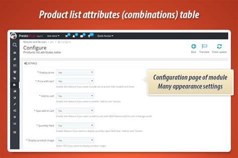 module to display attributes combinations in product list tpl
