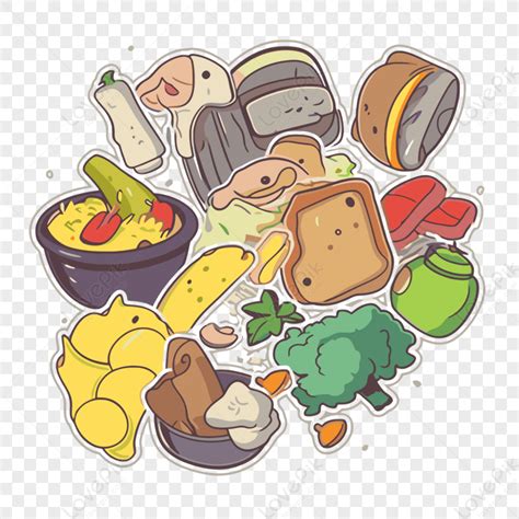 다양한 종류의 음식이 적힌 스티커 일러스트 벡터만화상표 Png 일러스트 무료 다운로드 Lovepik