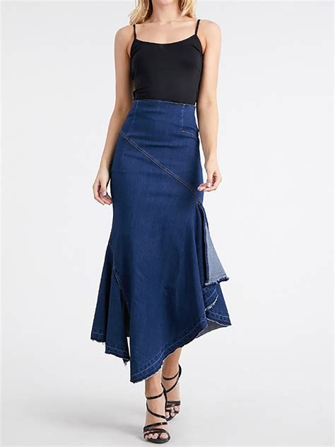 A2y Womens Casual Rayon High Waist Back Zipper Denim Jean Long Skirts