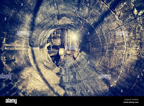 Retro Toned Old Abandoned Coal Mine Ventilation Tunnel Industrial