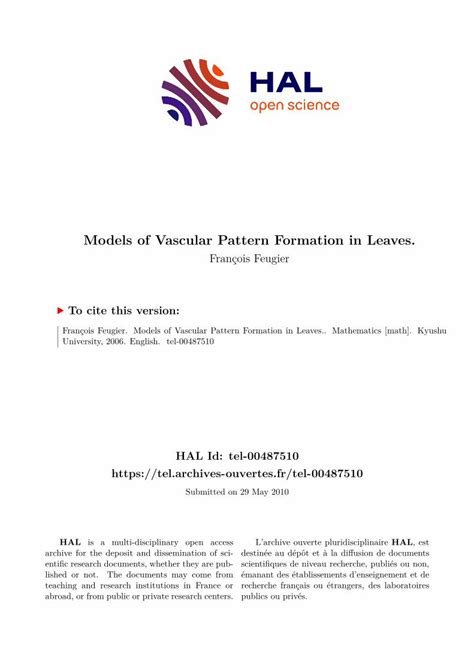 Pdf Models Of Vascular Pattern Formation In Leaves Dokumentips