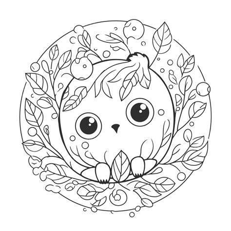 중간 윤곽선 스케치 드로잉에 잎이 있는 귀여운 올빼미 색칠 벡터 장식용 그림 장식용 개요 장식용 스케치 Png 일러스트 및 벡터 에 대한 무료 다운로드 Pngtree