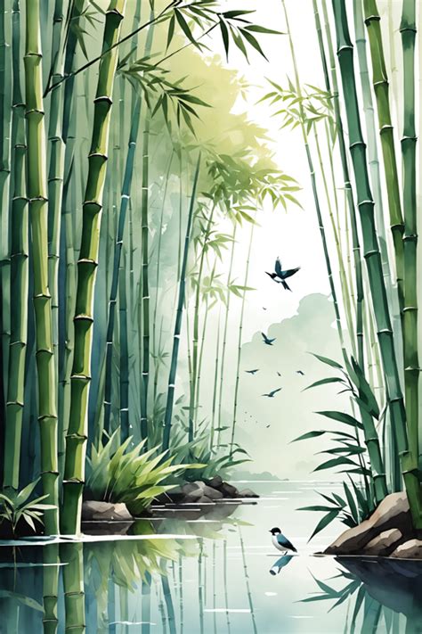 意境中国风竹子竹林自然风景插画