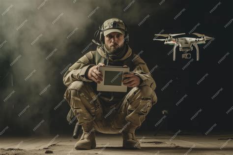 Premium Photo Urban Reconnaissance Soldier Launching Drone