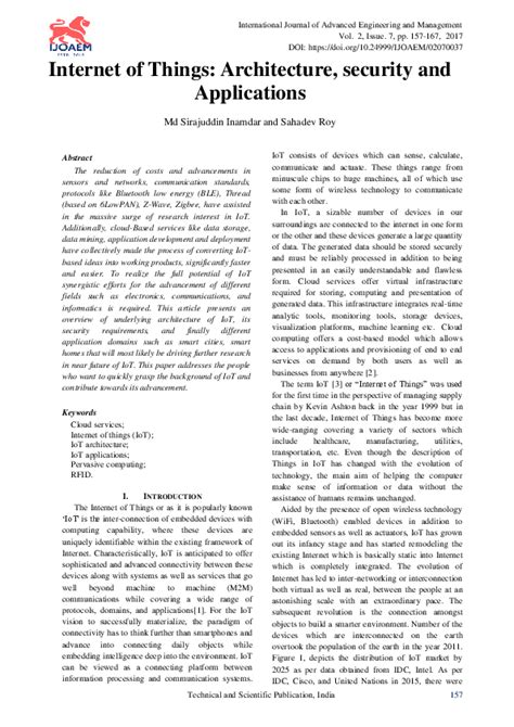Pdf Internet Of Things Architecture Security And Applications