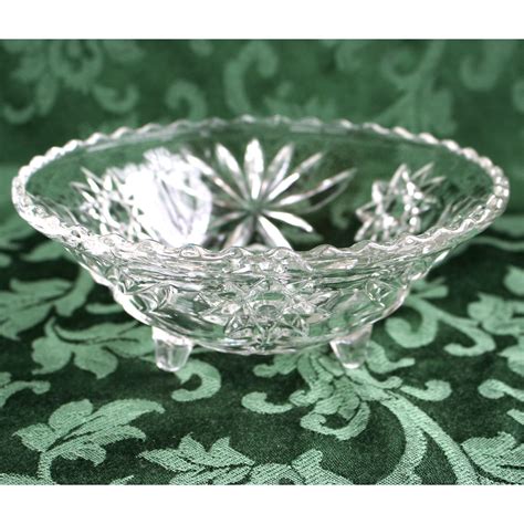 Vintage Anchor Hocking Prescut Clear Glass Candy Dish Three Toed Bowl