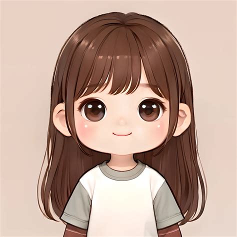 فتاة كرتونية ذات شعر بني طويل وقميص أبيض Seaart Ai