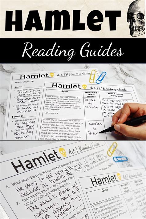 Hamlet Reading Guide Questions For Act Act Act Act And Act High School
